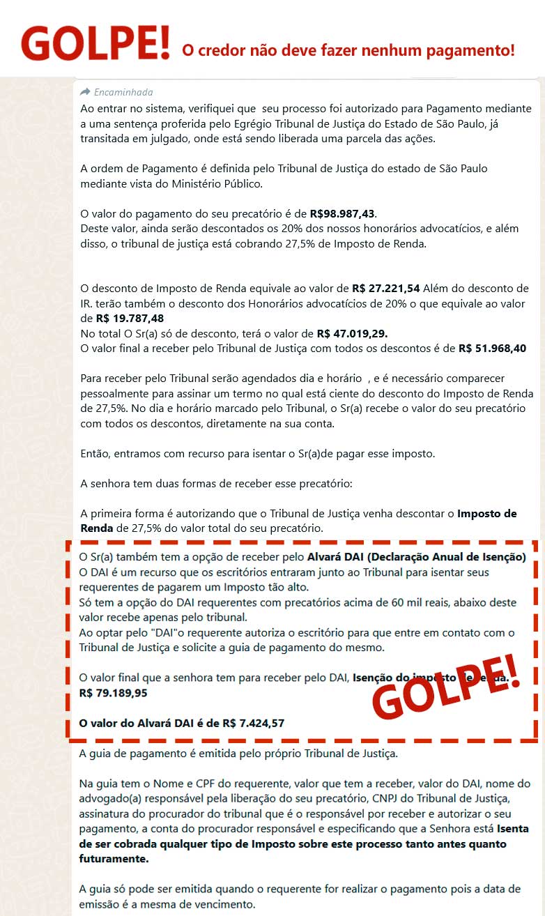 Fique atento: novo golpe do precatório. Criminosos tentam cobrar os ...